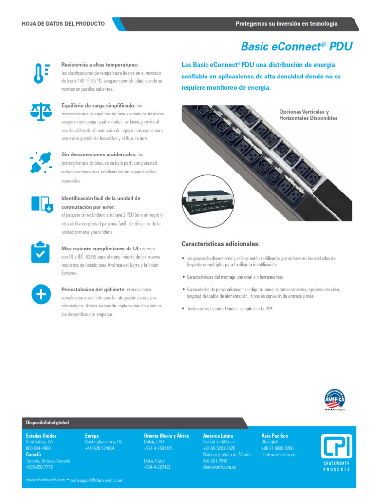 Econnect Pdu Basic Datasheet-Es-Co | PDF | Enchufes y tomas de corriente alterna | Ingenieria ...