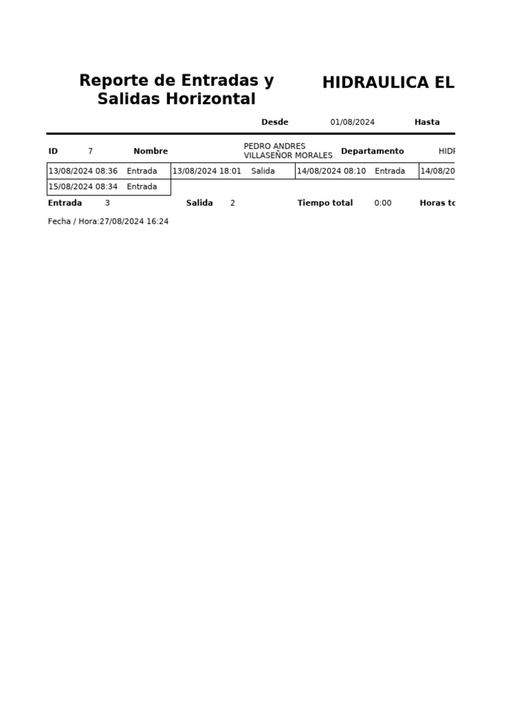 In Out Horizontal Report | PDF