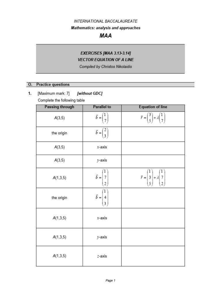 IB Math: Vector Equation Exercises | PDF | Tangent | Line (Geometry)