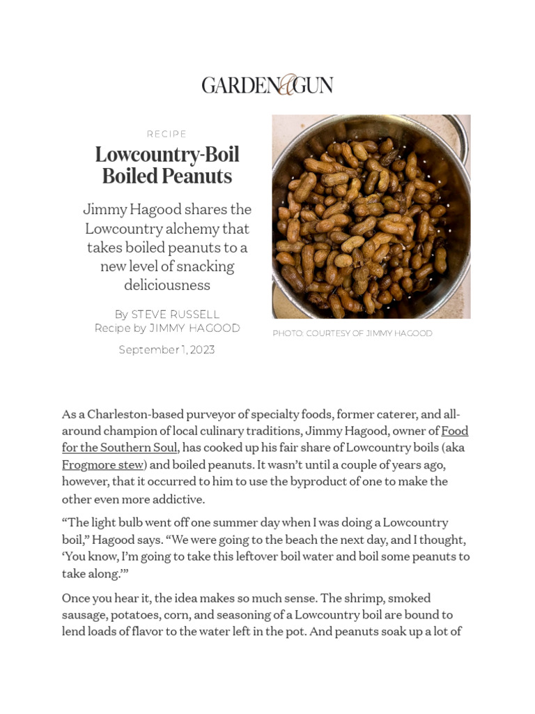 Lowcountry-Boil Boiled Peanuts - Garden & Gun | PDF | Peanuts | Slow Cooker