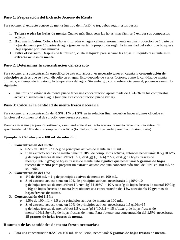 Procedimiento para Extracto Acuoso | PDF | Concentración | Agua
