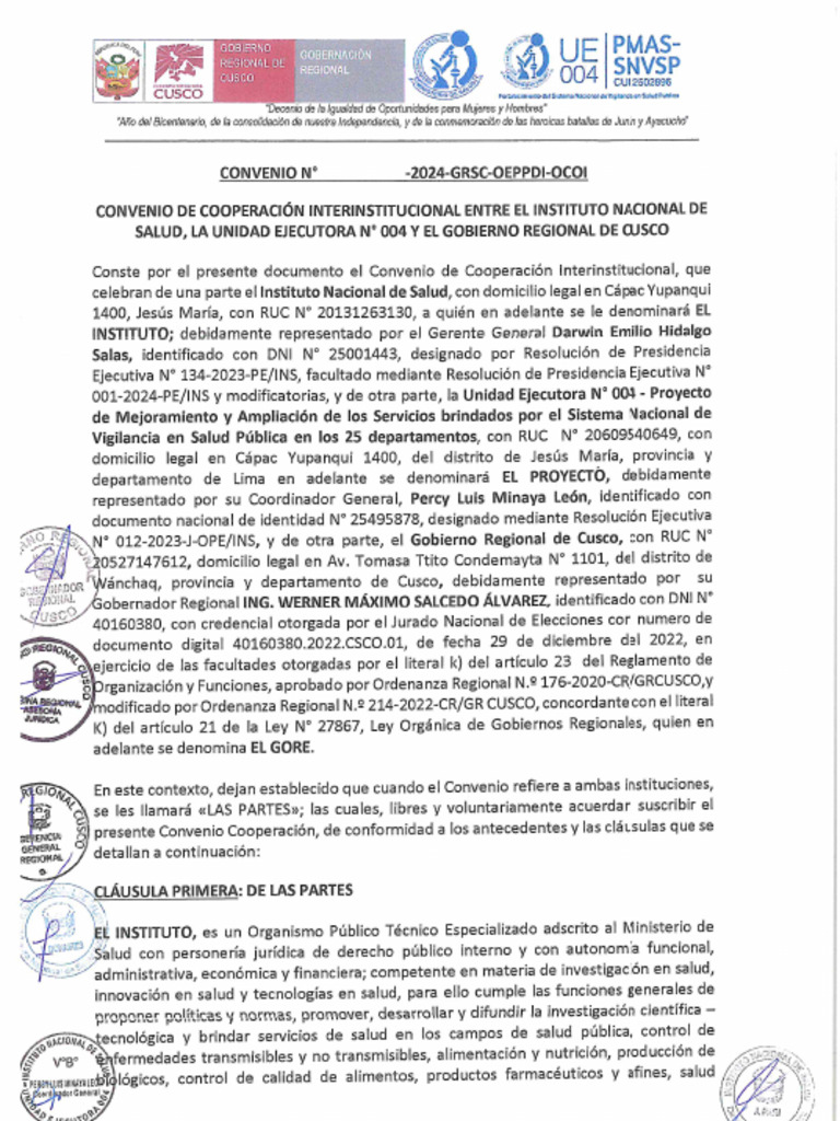 Convenio UE004 - Gob Reg Cusco | PDF