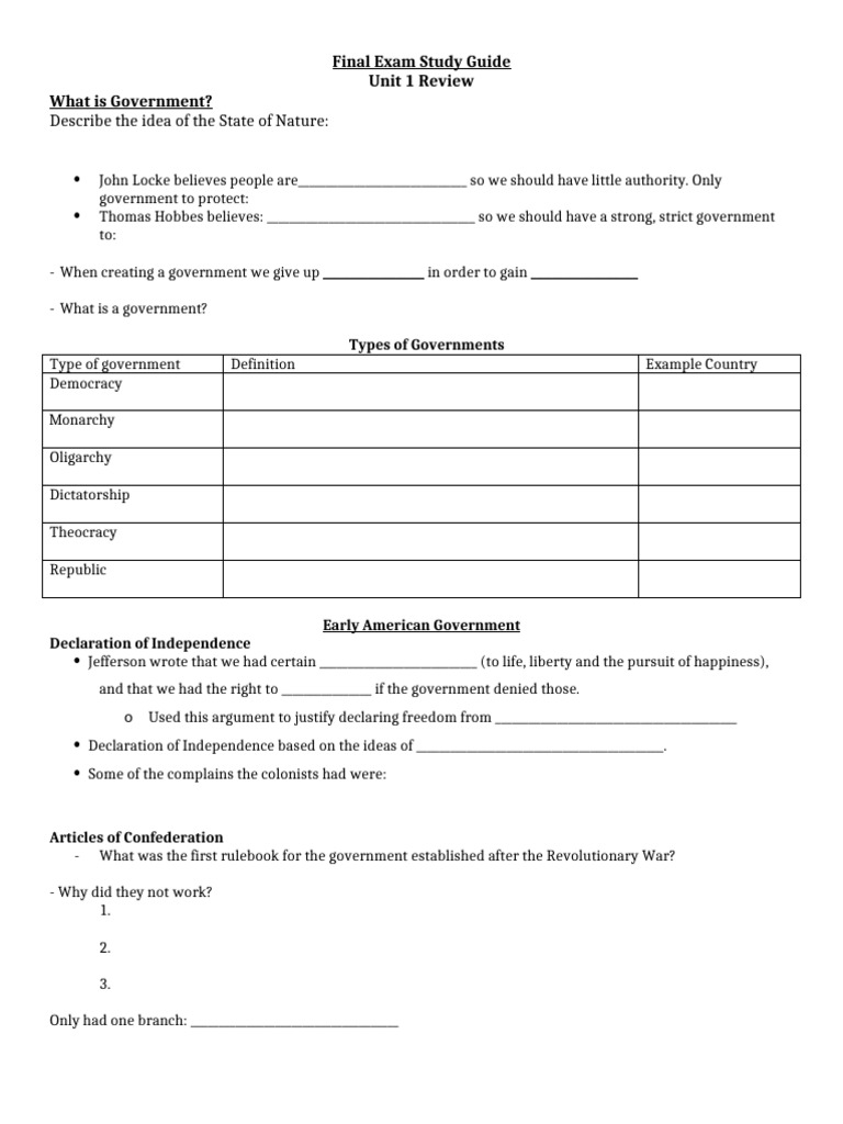 Government Semester 1 Exam Study Guide (2) | PDF | Presidents Of The ...