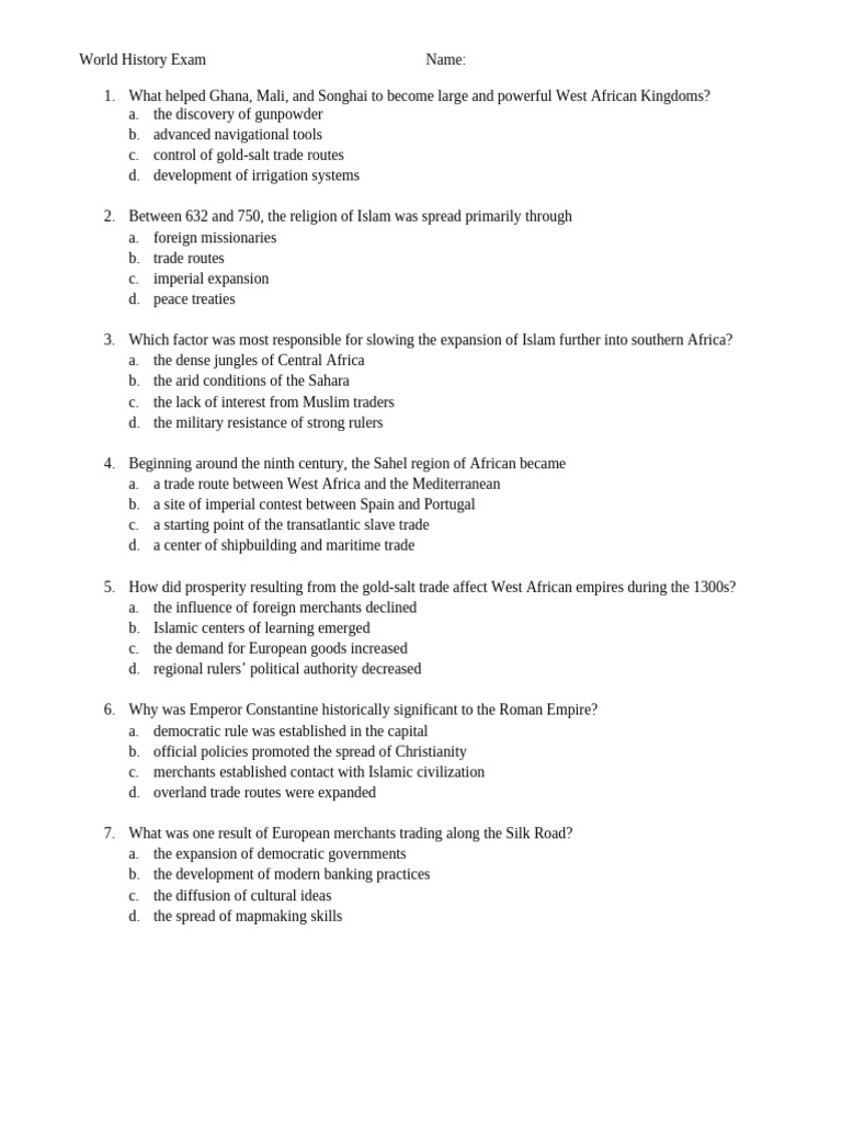 ComprehensiveWorldHistoryFinalExam 1 | PDF | Roman Empire | Europe