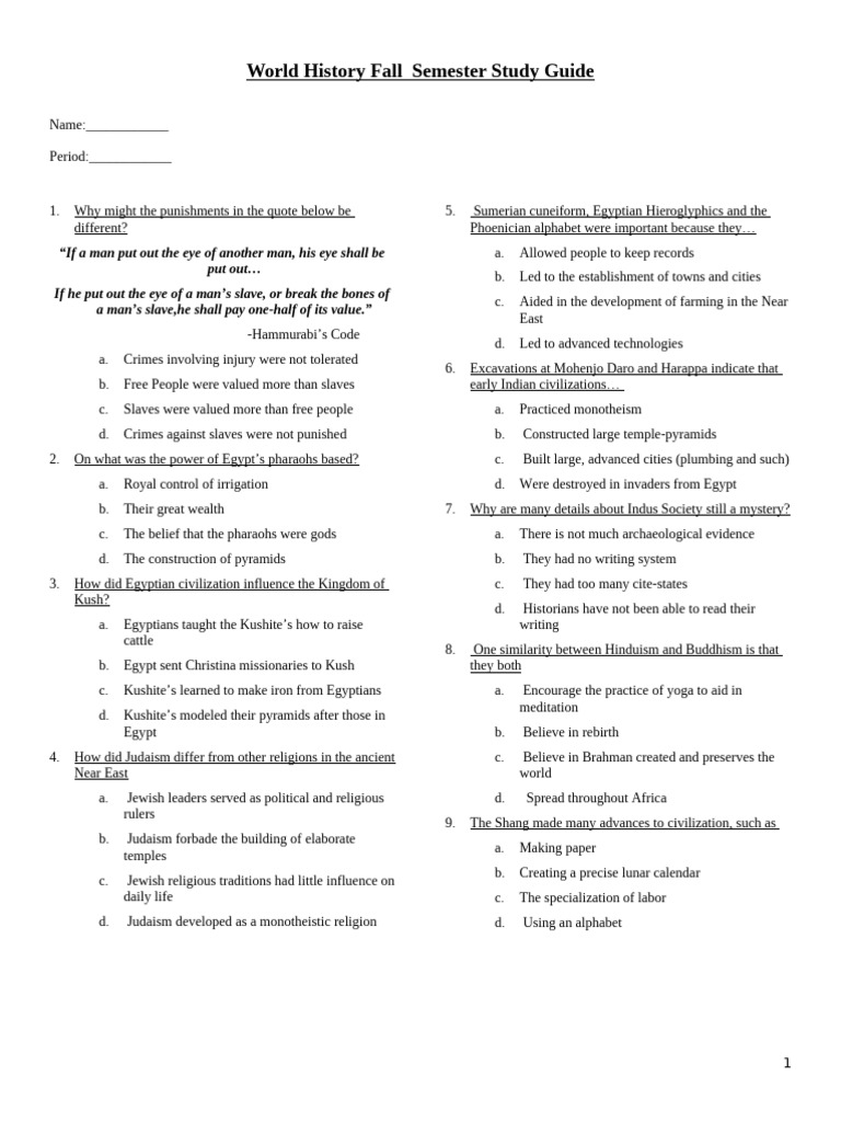 World History Fall 2024 Study Guide | PDF | Ancient Rome | Ancient Egypt