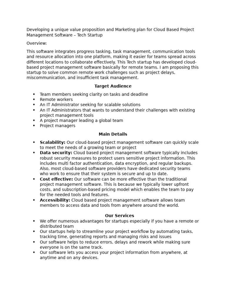 Developing A Unique Value Proposition and Marketing Plan For Cloud ...
