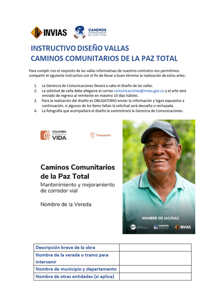 Instructivo Vallas Caminos Comunitarios | PDF