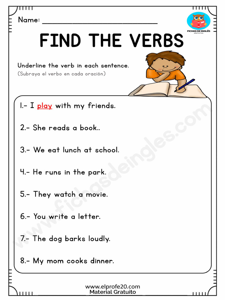 Fichas Find The Verbs Fichasdeingles | PDF