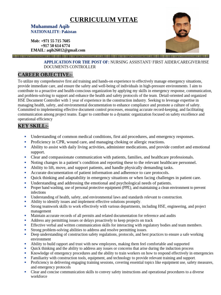 AQIB CV DOCUMENT | PDF | First Aid | Nursing