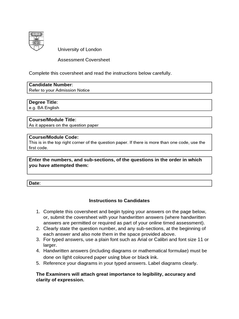 University of London Assessment Coversheet | PDF