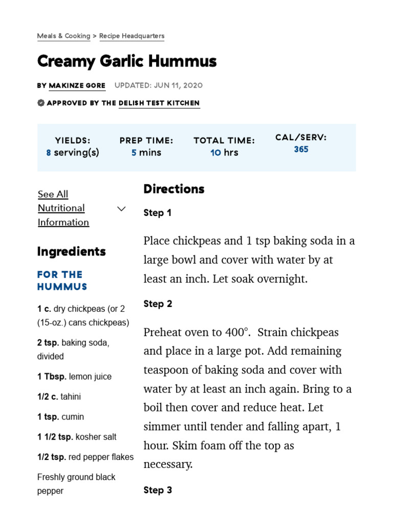 Hummus Garlic Recipe - How To Make Garlic Hummus | PDF | Garlic | Chickpea