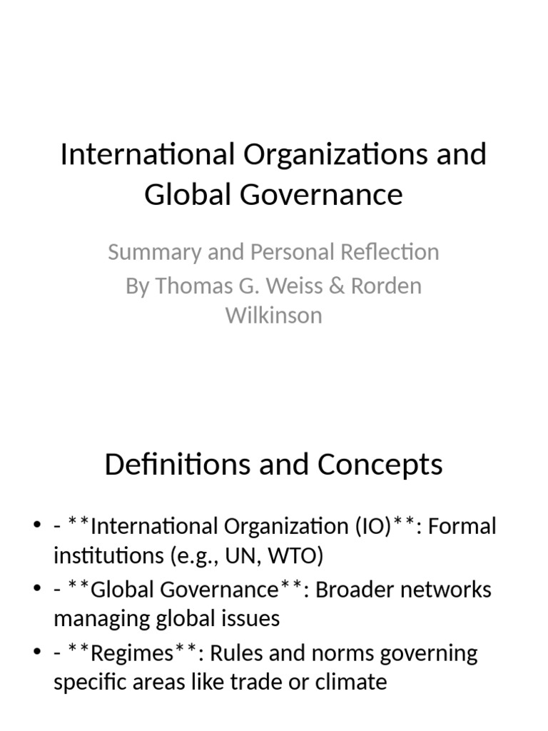 Global Governance Summary Reflection | PDF