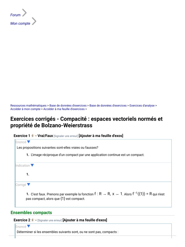 Exercices corrigés sur la compacité | PDF | Compacité (mathématiques ...