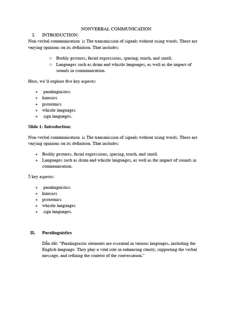 Nonverbal Communication Guide | PDF | Nonverbal Communication ...