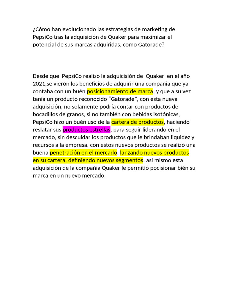 Estrategias de Marketing de PepsiCo tras Quaker | PDF