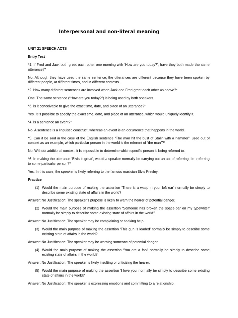 Speech acts - Semantics | PDF | Subject (Grammar) | Verb