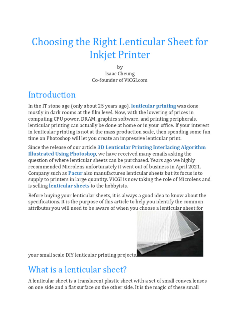 Choosing The Right Lenticular Sheet For Inkjet Printer | PDF | Printer (Computing) | Poly(Methyl ...