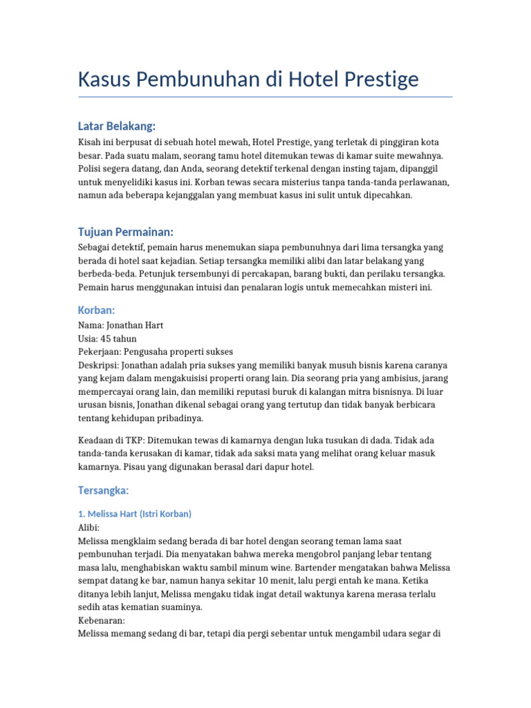 Kasus Pembunuhan Hotel Prestige | PDF
