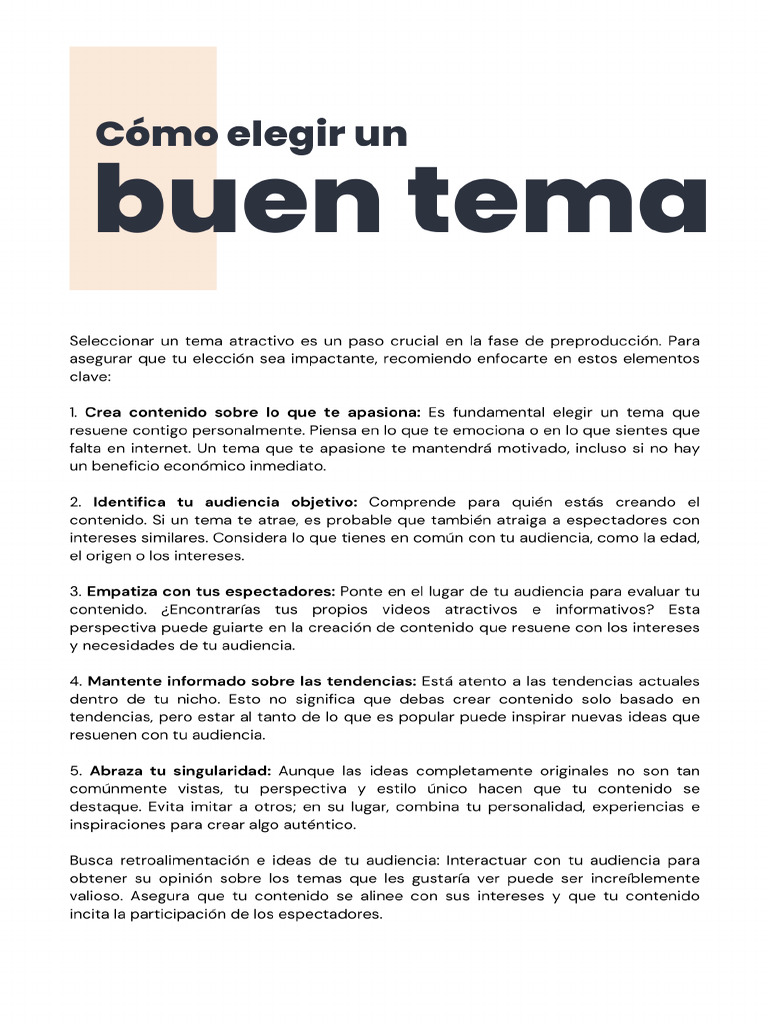 Cómo Elegir Un Tema para Tu Video | PDF