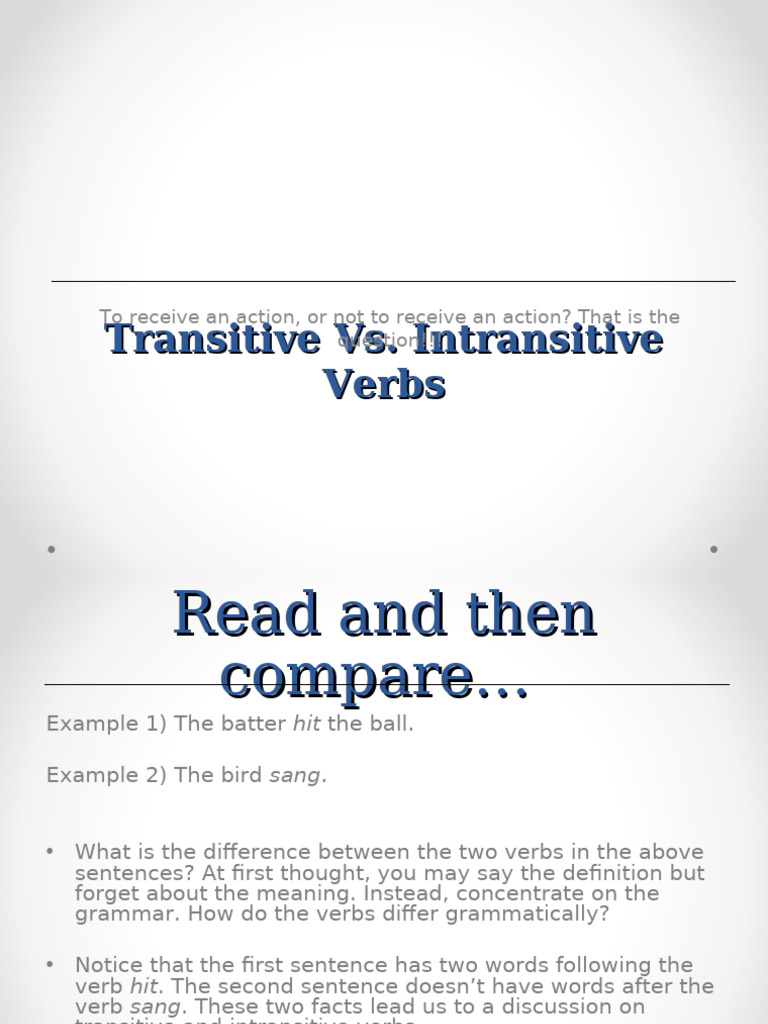 Transitive vs. Intransitive Verbs Explained | PDF