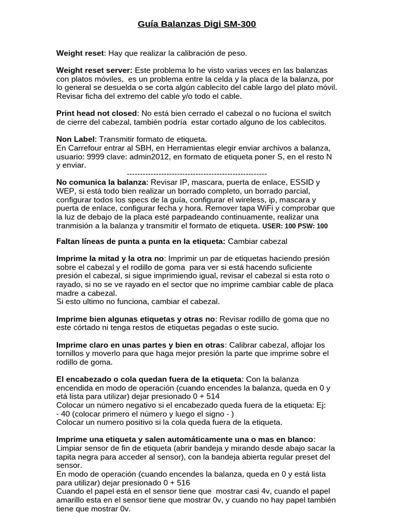 Guía de Uso Balanza Digi SM-300 | PDF | Inalámbrico | Electrónica