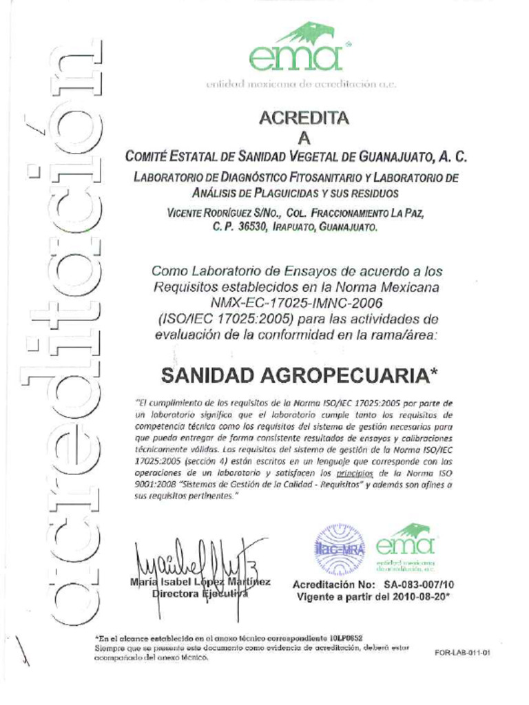 Acreditación EMA 2015 SA-083-007 10 Sanidad Agropecuaria | PDF