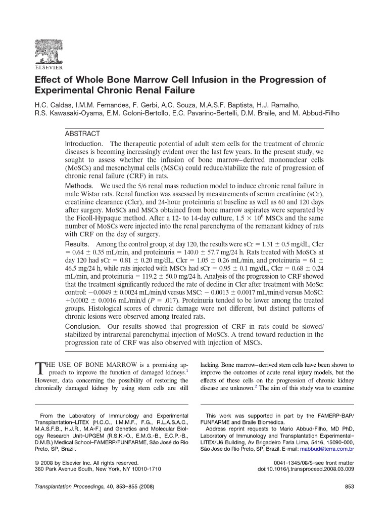 CALDAS, Effect of Whole Bone Marrow Cell Infusion in The Progression of ...