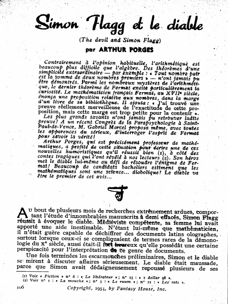 ARTHUR PORGES - Simon Flagg Et Le Diable | PDF