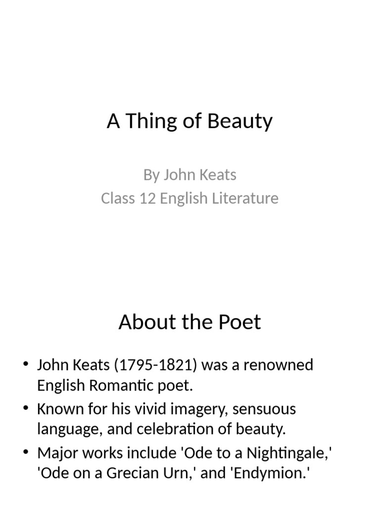 Keats' A Thing of Beauty: Joy & Healing | PDF