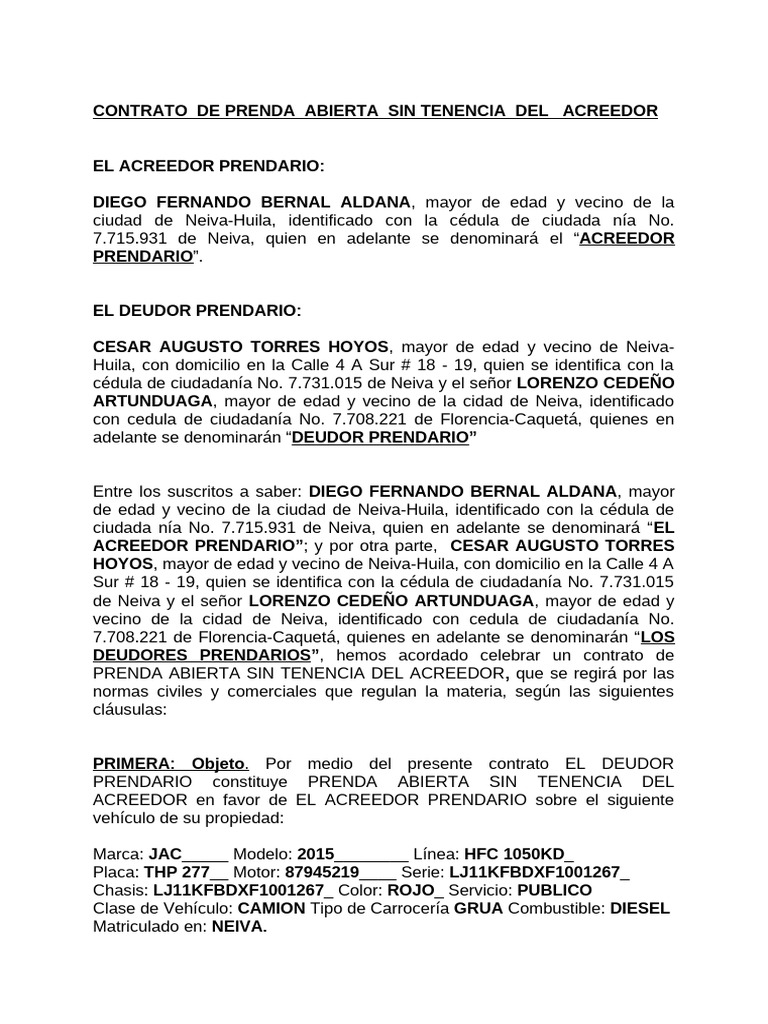 Contrato de Prenda | PDF