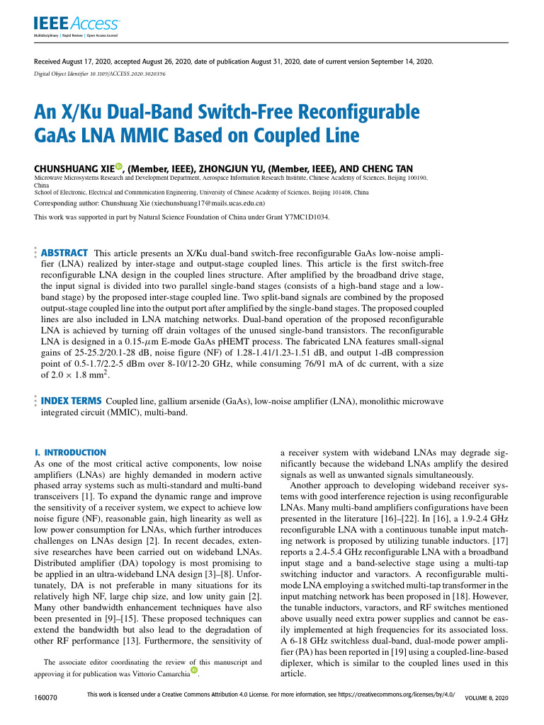 An X Ku Dual-Band Switch-Free Reconfigurable GaAs LNA MMIC Based On ...