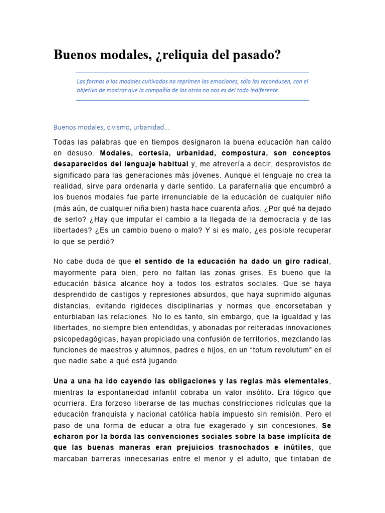Buenos Modales: ¿Extinción Cultural? | PDF