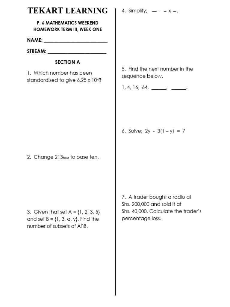 Term III Mathematics Weekend Homework | PDF | Numbers | Mathematics