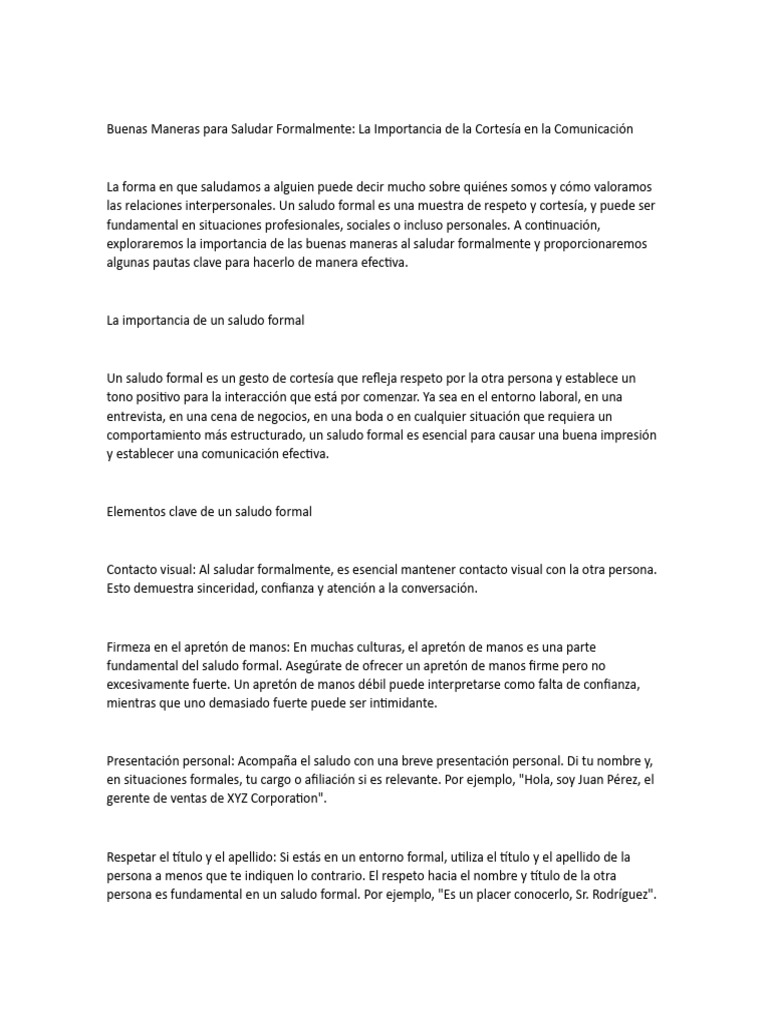 Buenas Maneras para Saludar Formalmente | PDF | Beso