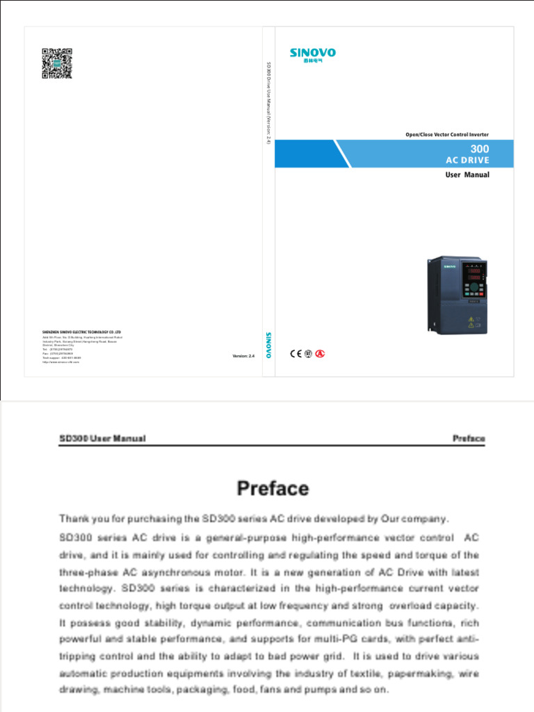 Manual of Sd300 Closed Loop Vector Control VFD | PDF | Electric Motor | Alternating Current
