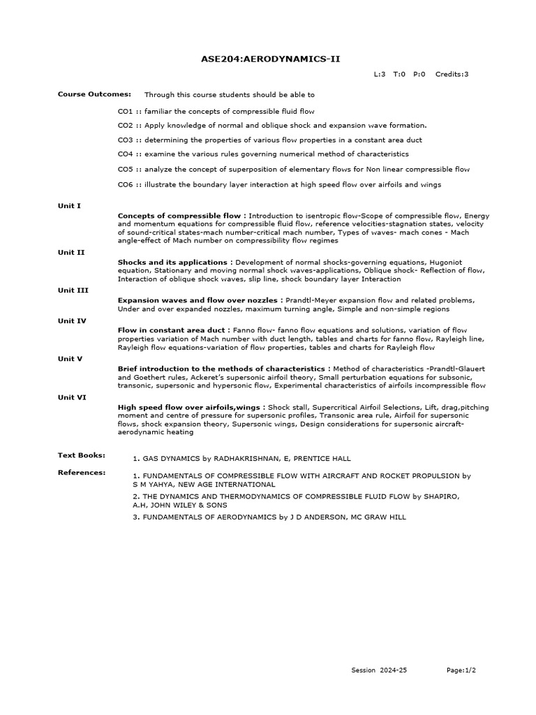 Aerodynamics 2 syl | PDF | Compressible Flow | Fluid Dynamics