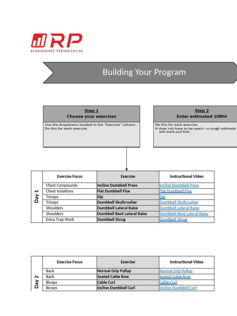 Male 6x RP Custom Training Template | PDF | Strength Training ...