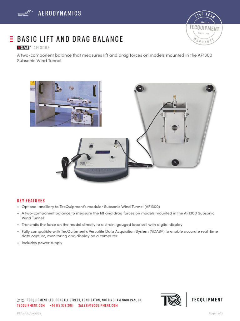 AF1300Z Lift Balance Datasheet | PDF | Wind Tunnel | Aerodynamics