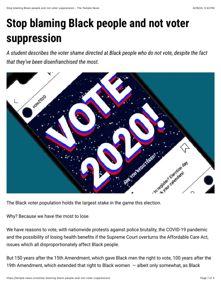 Stop Blaming Black People and Not Voter Suppression - The Temple News | PDF