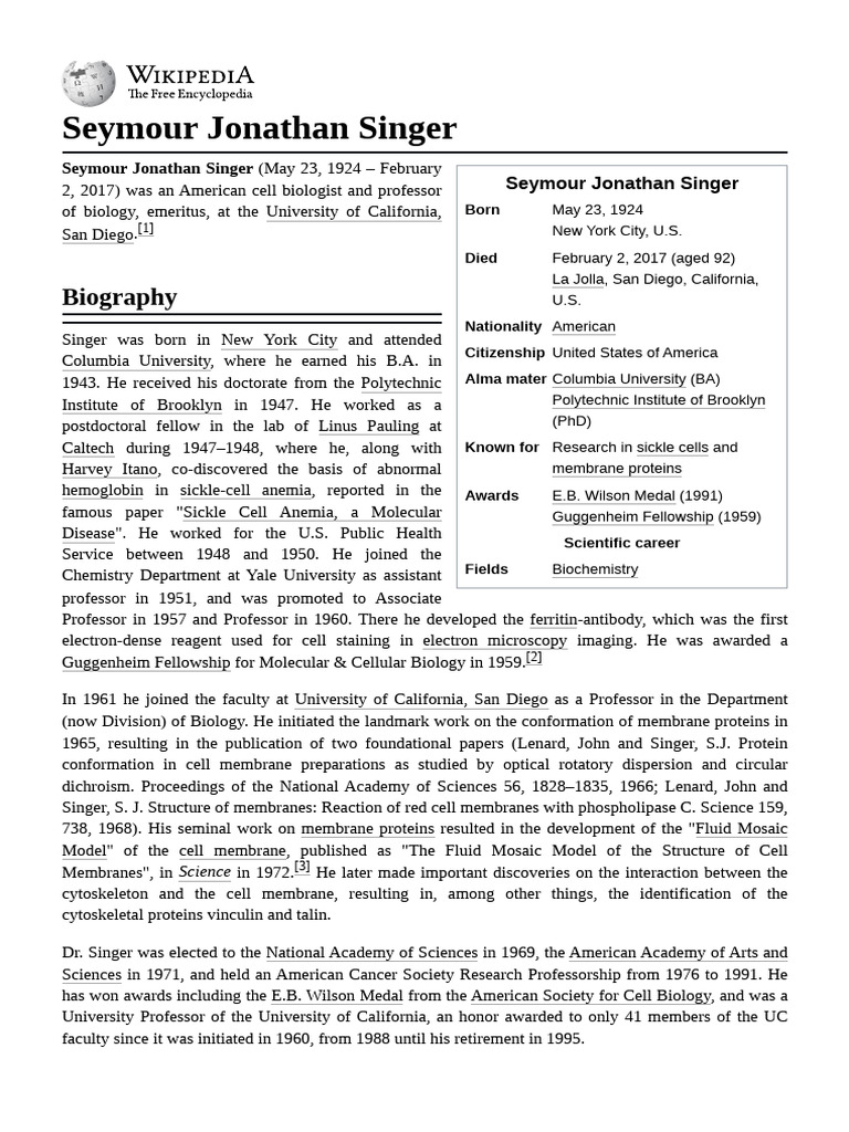 Seymour_Jonathan_Singer | PDF | Cell Biology | Biology