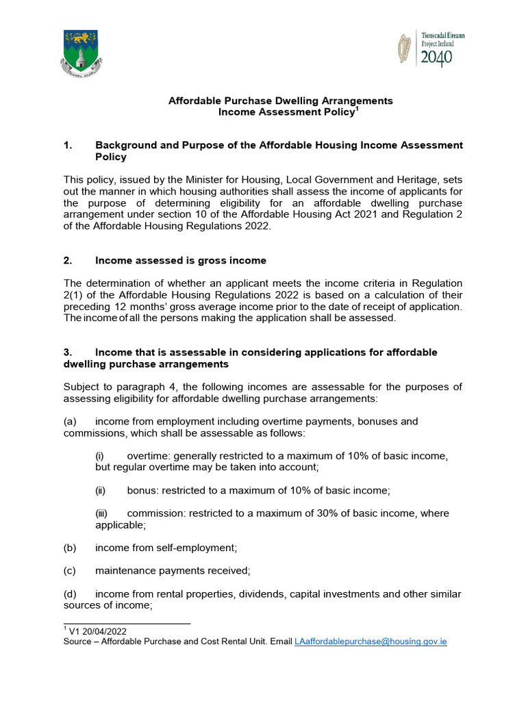 Affordable Purchase Income Assessment Policy | PDF | Income ...