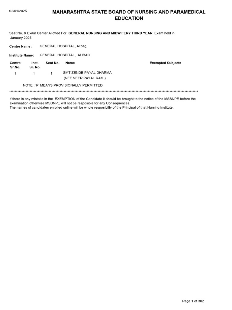 GNM-3RD IRRG Seat No List 2023-24 | PDF | Qualifications | Nursing