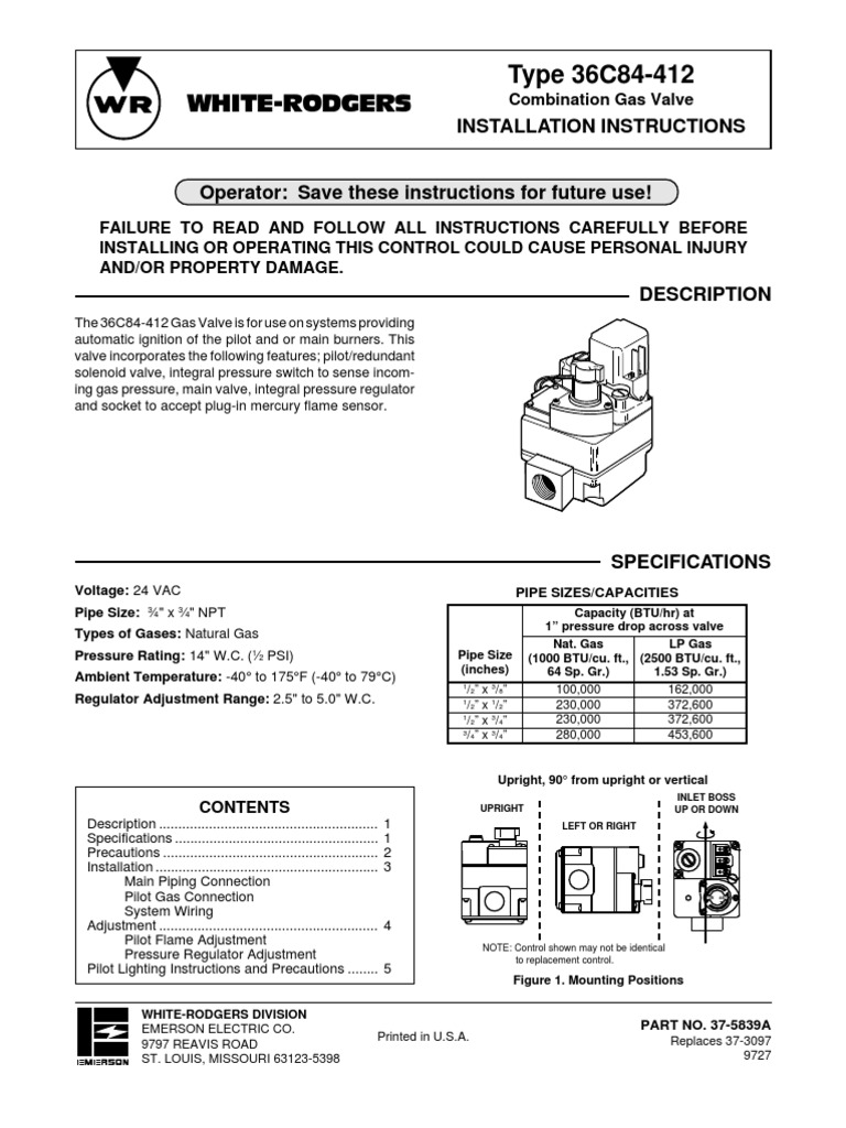 36C84 Gas Valve Installation Guide | PDF | Leak | Valve
