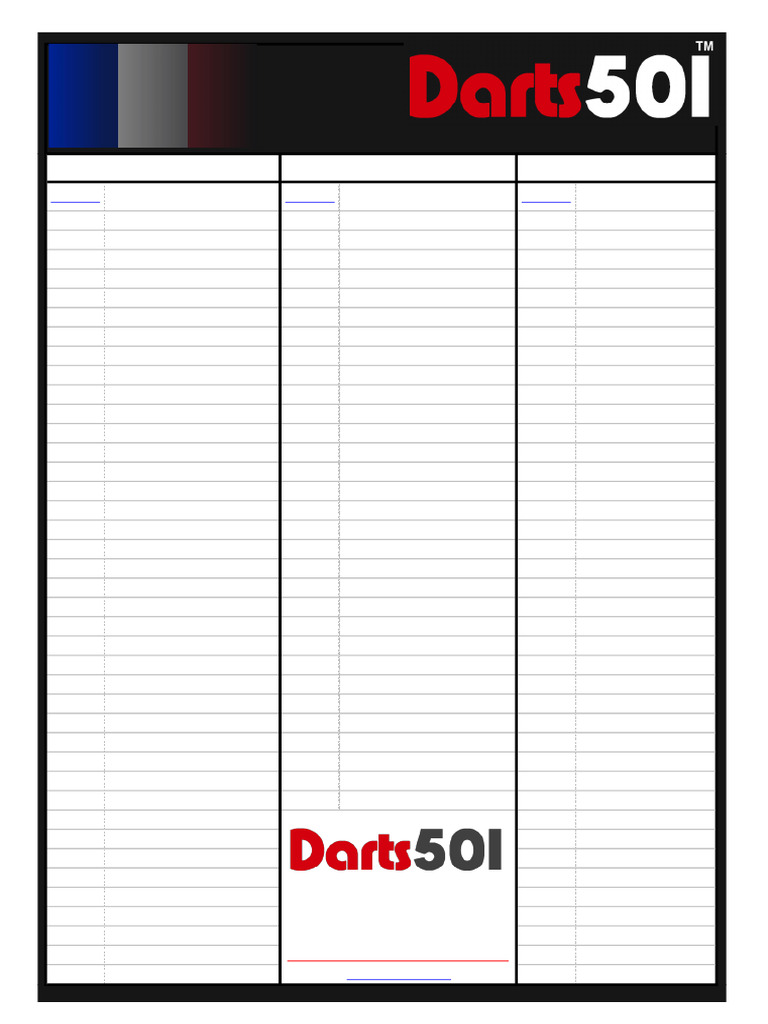 Darts501 Checkout Chart FRA 2019 | PDF