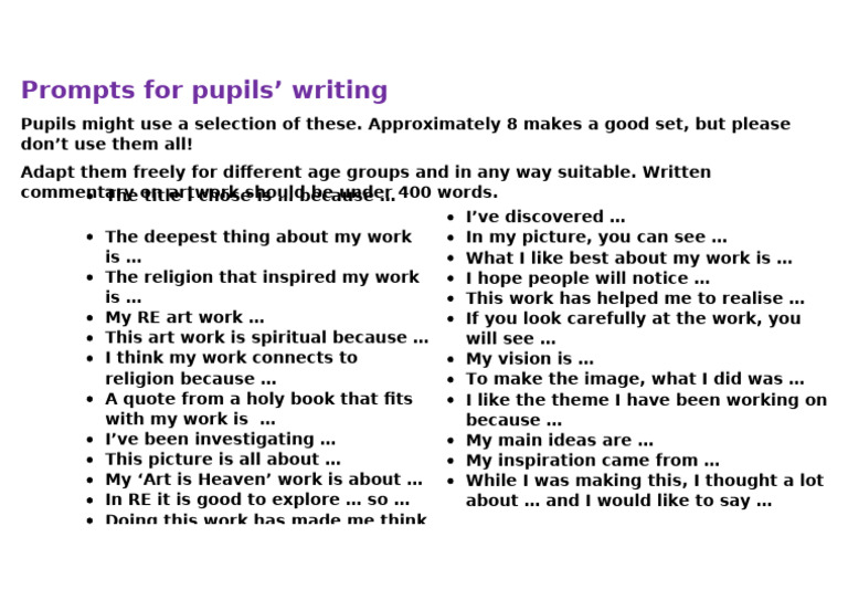 Spirited Arts Sentence Starters | PDF