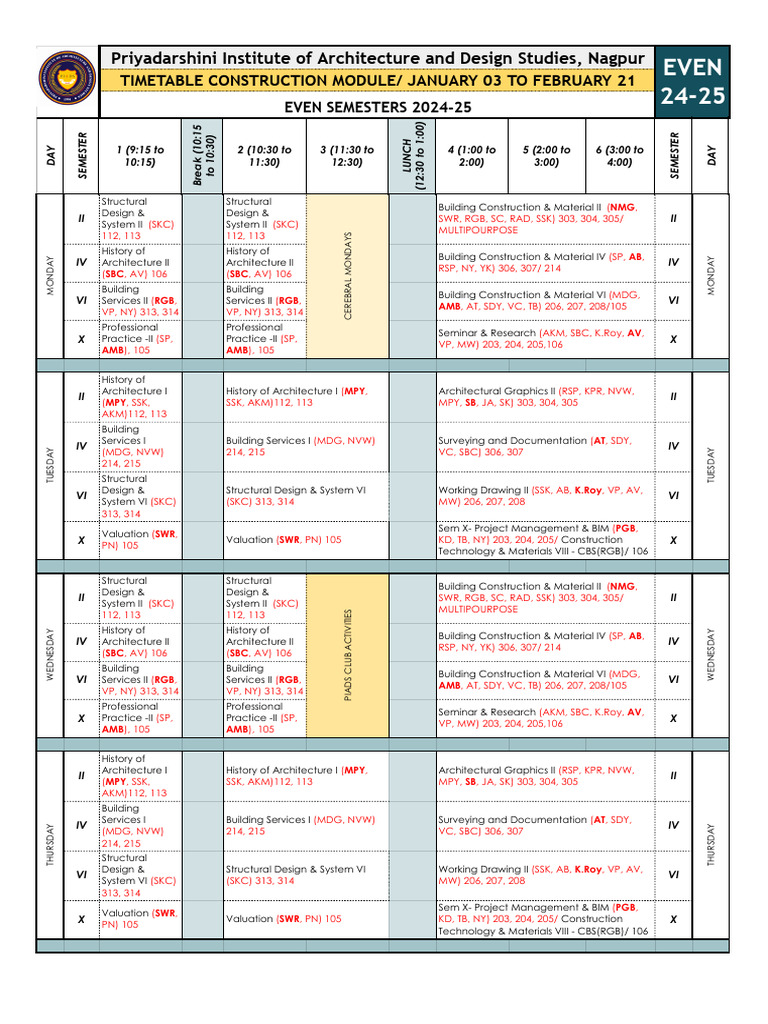 PIADS - ACADEMICS - EVEN - 24-25 - BCM Module TT | PDF