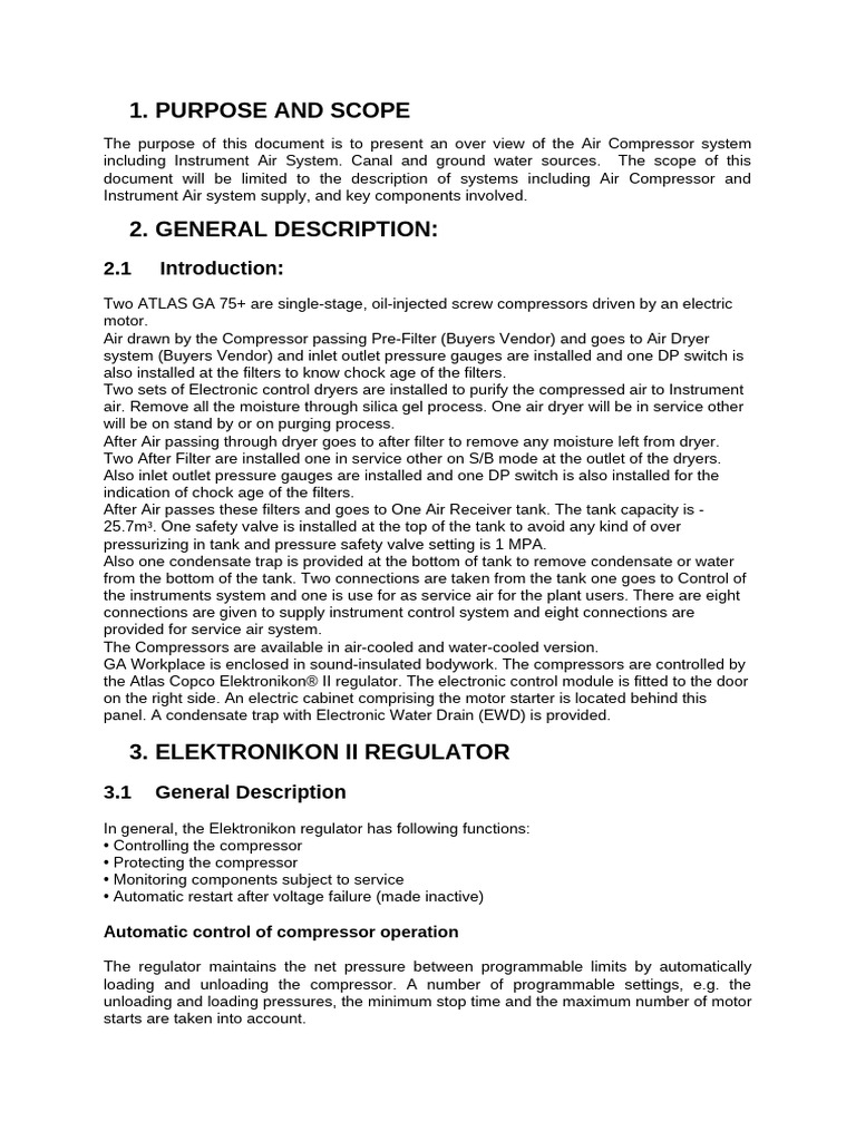 Overview of Instrument Air Compressor System | PDF | Valve | Mechanical ...