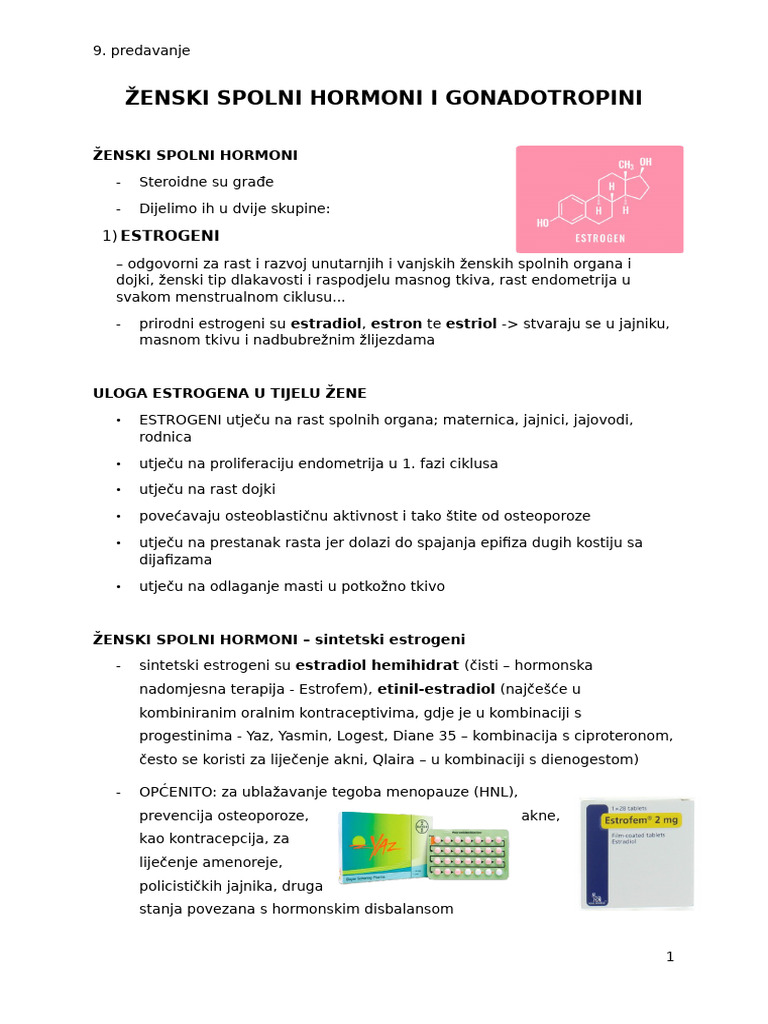 Predavanje - ŽENSKI SPOLNI HORMONI I GONADOTROPINI | PDF