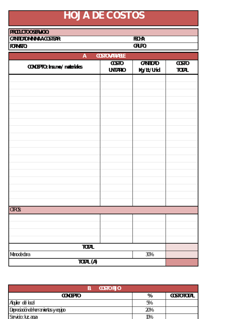 Hoja de Costo Zoe | PDF