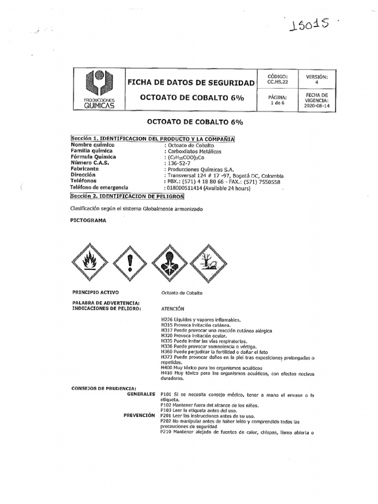 Octano de cobalto - 15015 | PDF